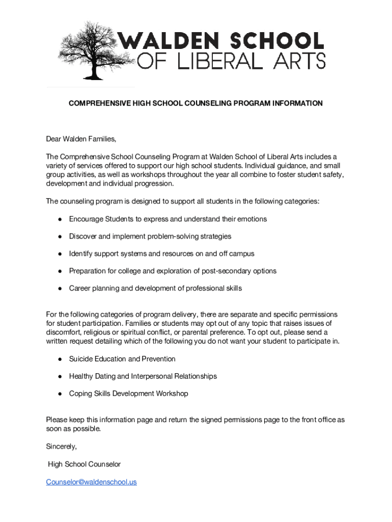 Fillable Online High School Counseling Permission Form - Walden School of ... Fax Email Print ...