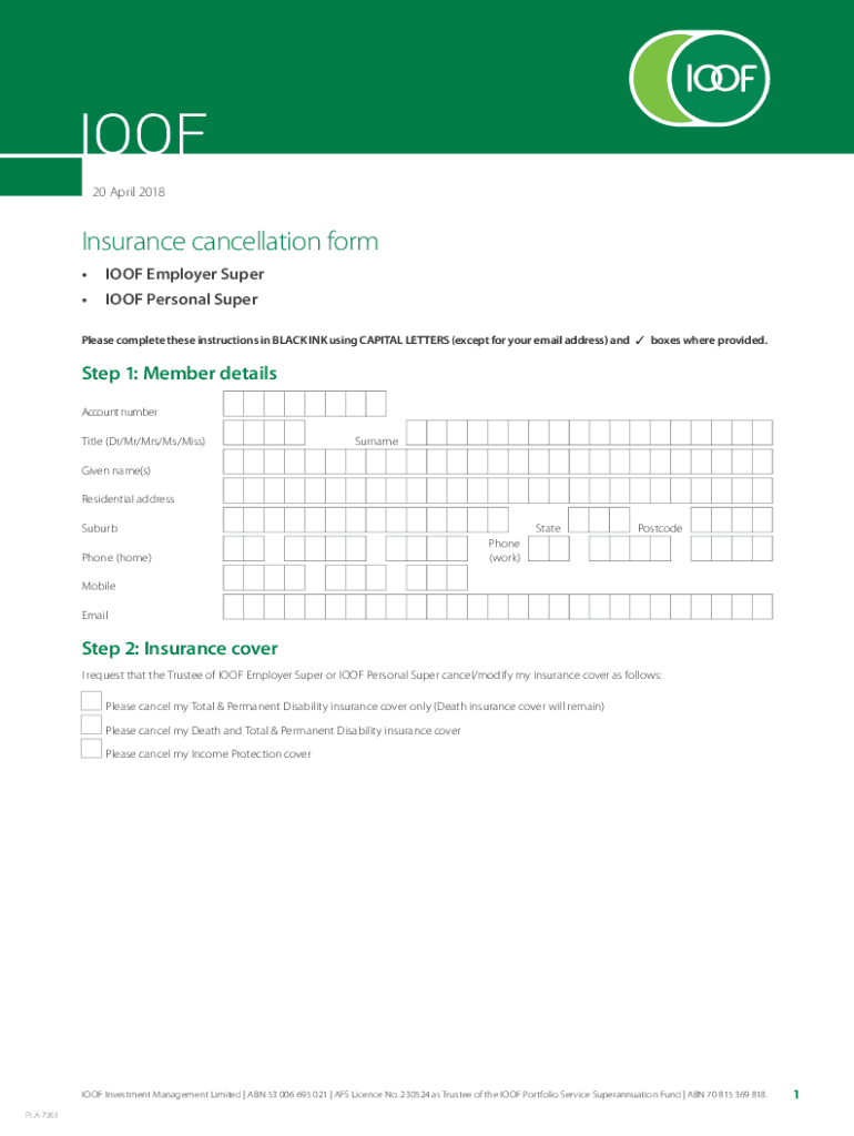 Fillable Online IOOF Employer Super - IOOFIOOF Personal Super ...
