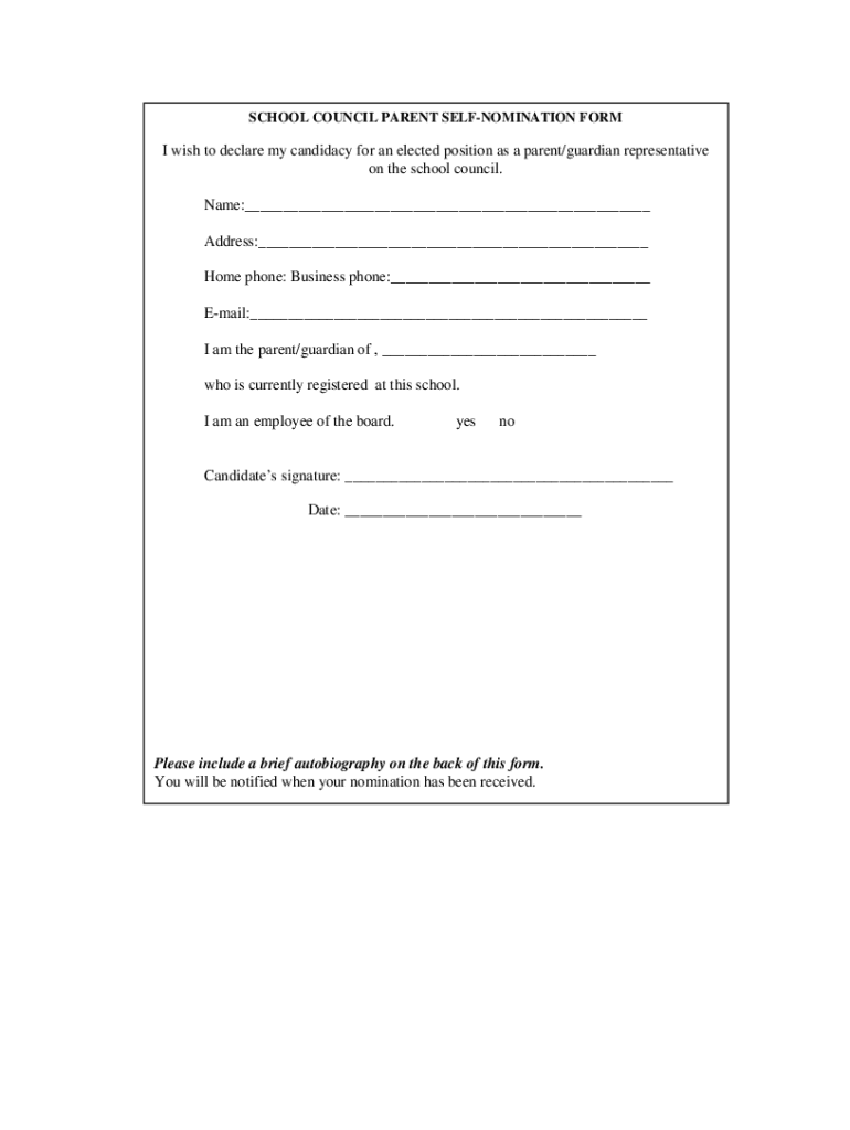 Fillable Online School Council Self Nomination form Fax Email Print ...