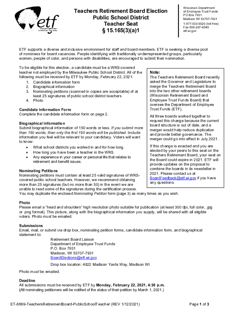 Fillable Online etf wi PDF Department of Employe Trust Funds ...