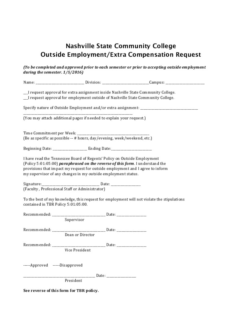 Fillable Online NSCC Outside Employment and Extra Assignment Request Form Fax Email Print ...