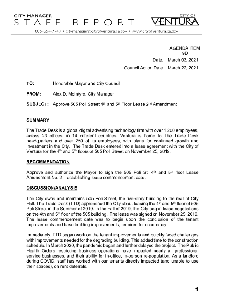 Fillable Online Honorable Mayor and City Council FROM: Alex D. McI Fax ...