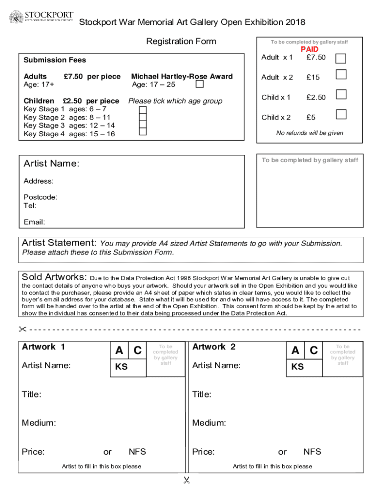 Fillable Online Registration form for the Stockport Open Exhibition Fax ...