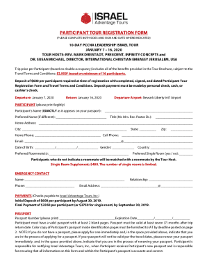 Fillable Online PARTICIPANT TOUR REGISTRATION FORM - Israel Advantage ...