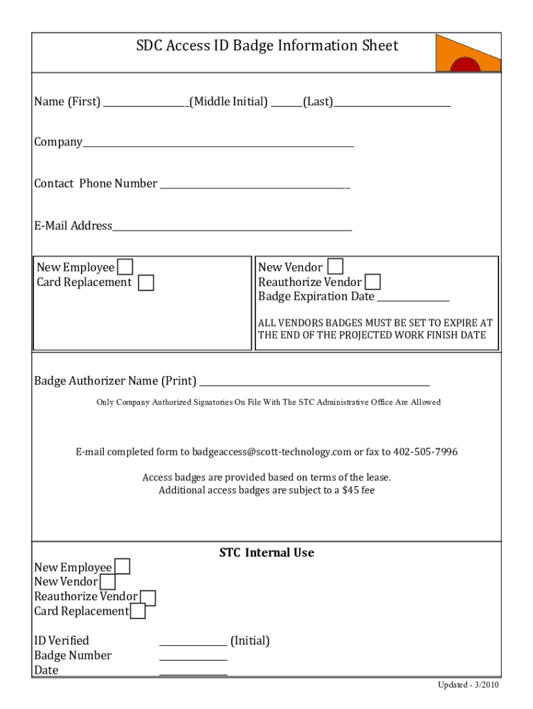 Fillable Online SDC Access ID Badge Information Sheet Fax Email Print - pdfFiller