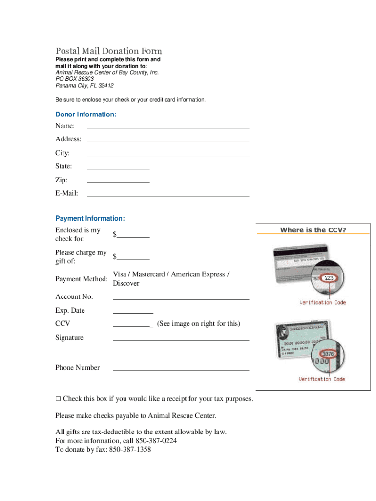 Fillable Online Postal Mail Donation Form Fax Email Print - pdfFiller