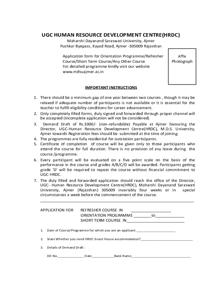 Fillable Online mdsuajmer ac UGC- HUMAN RESOURCE DEVELOPMENT ...