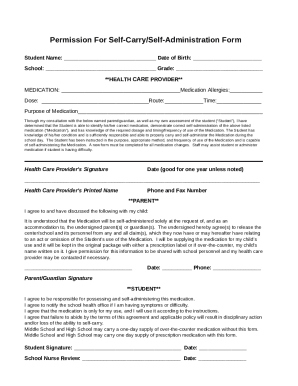 Permission For Self-Carry/Self-Administration Doc Template | pdfFiller