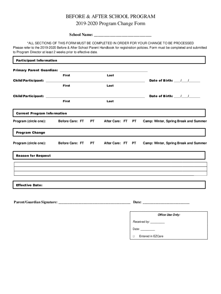 Fillable Online REQUEST FOR CHANGE OF PROGRAM OR PLACE OF ...