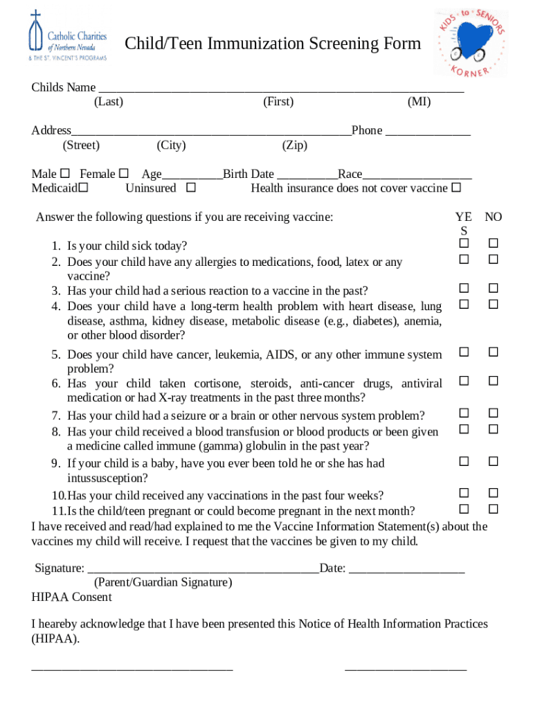 Child/Teen Immunization Screening Doc Template | pdfFiller