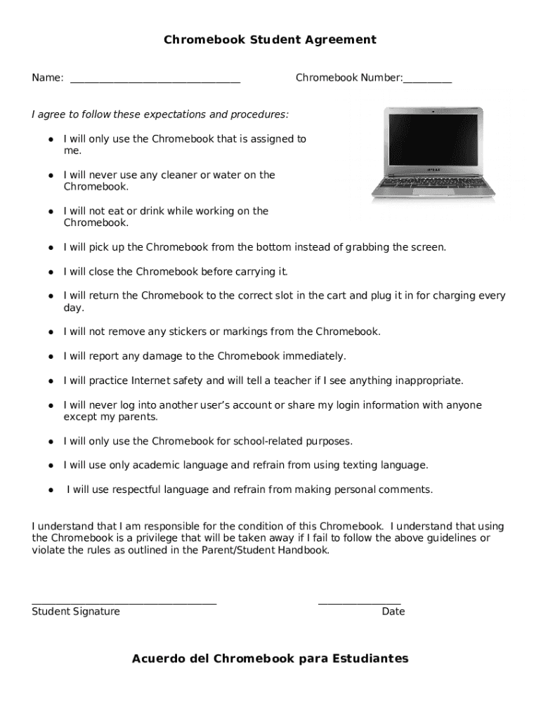 Chromebook Student Agreement Doc Template | pdfFiller