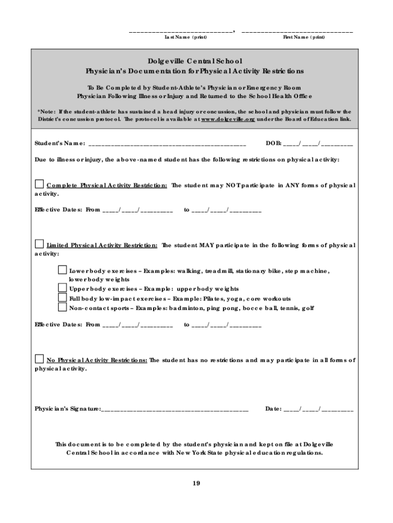 Fillable Online Physicians Documentation for Physical Activity ...