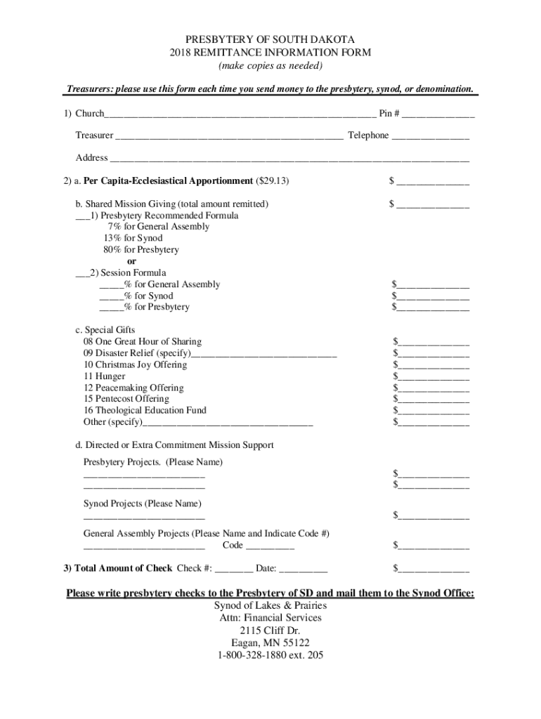 Fillable Online 2018 REMITTANCE INFORMATION FORM Fax Email Print ...