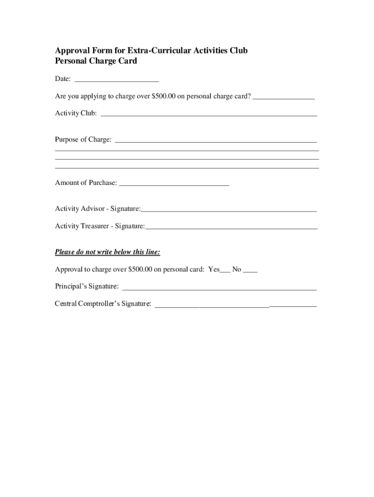 Fillable Online Approval Form for Extra-Curricular Activities Club Charge Card Fax Email Print ...