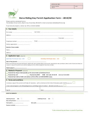 Fillable Online Horse Riding Day Permit Application Form 2019/20 ...