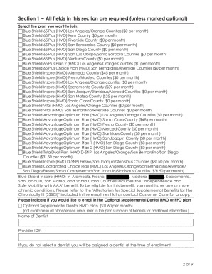Fillable Online Blue Shield Medicare Advantage Plans: Blue Shield 65 ...