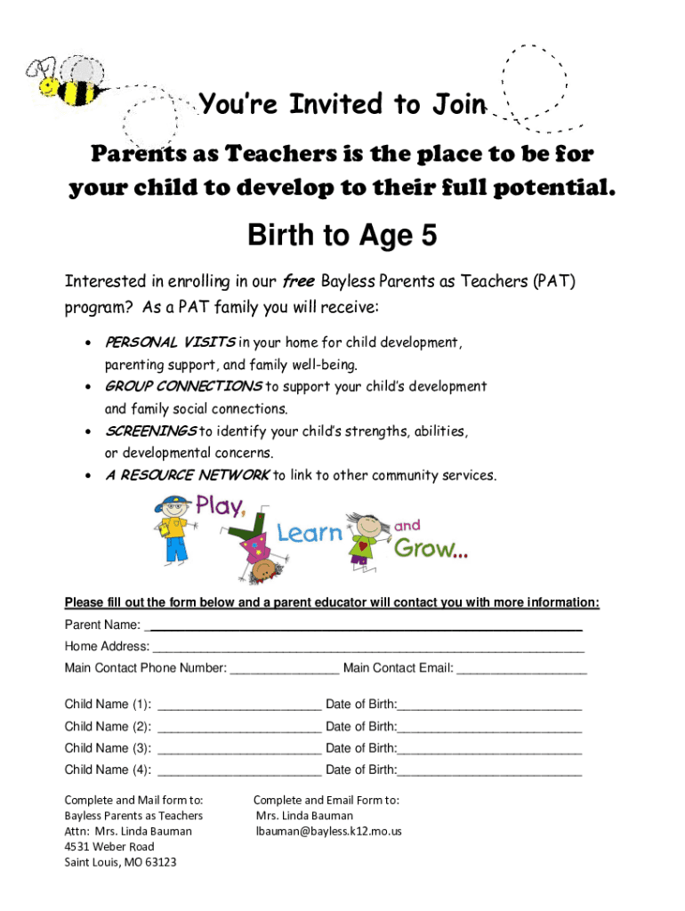 Fillable Online el baylessk12 Invitation Letter for Parents from School ...