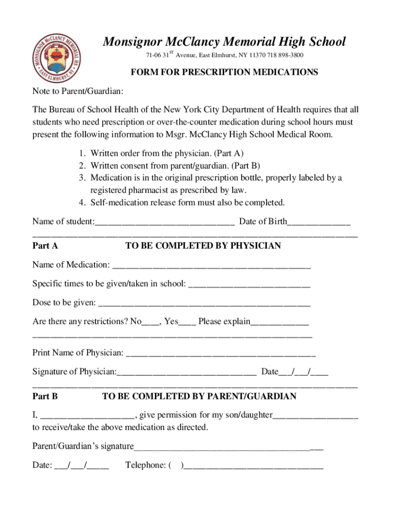 Fillable Online Monsignor McClancy Memorial High SchoolCo-Ed High ...