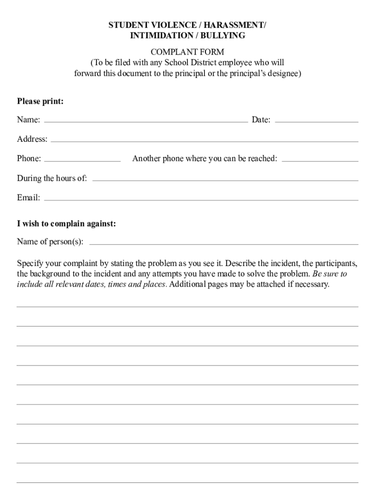 Fillable Online HARASSMENT AND BULLYING - My School My RightsHARASSMENT ...