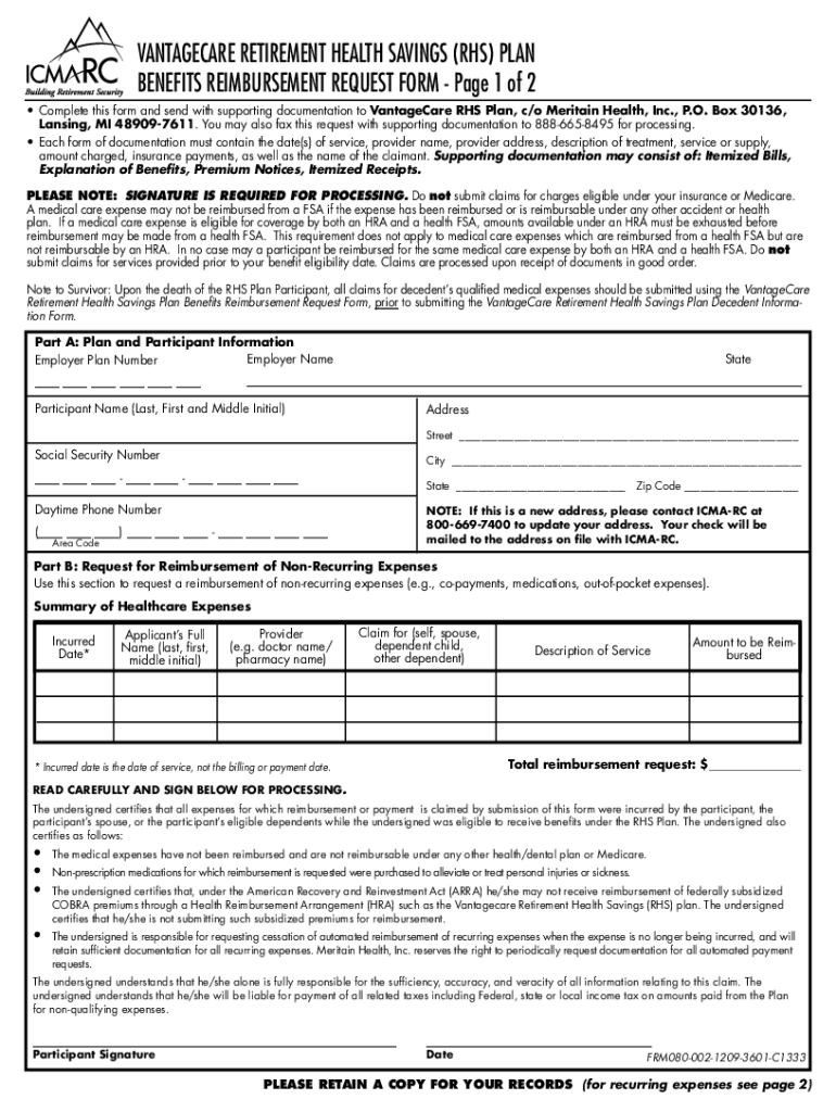 Fillable Online Fillable Online VANTAGECARE RETIREMENT HEALTH SAVINGS ...