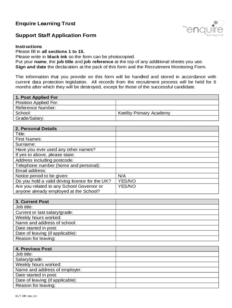 Enquire Learning Trust Doc Template | pdfFiller
