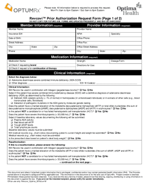 Fillable Online Revcovi Prior Authorization Request Form (Page 1 of 2 ...