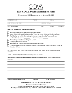 Fillable Online 2018 COVA Award Nomination Form Fax Email Print - pdfFiller