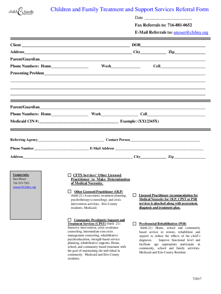 Fillable Online Children and Family Treatment and Support Services ...