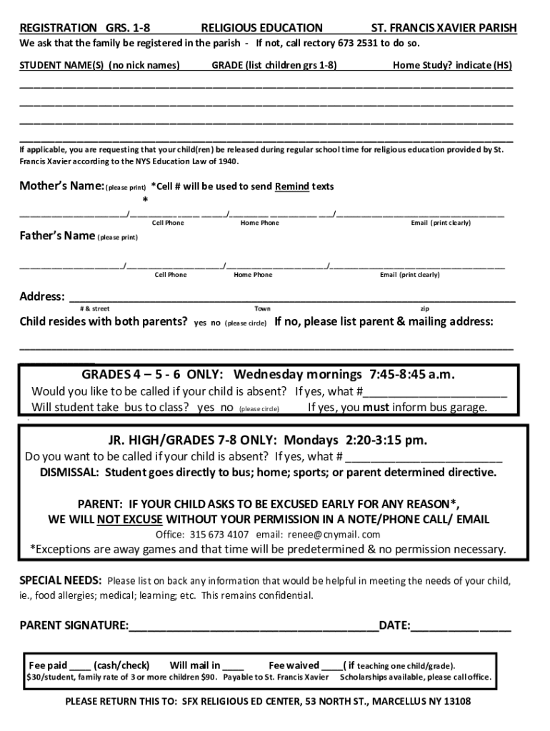 Fillable Online A Jesuit Catholic Faith Community - St. Francis Xavier ...