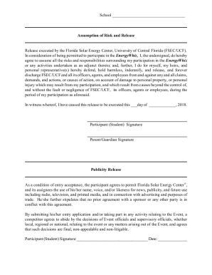 Fillable Online EnergyWhiz Risk and Release Form - FSEC Energy Research ...
