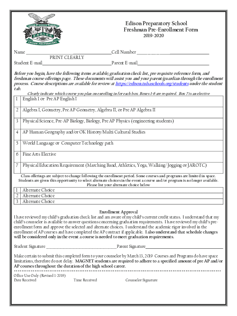 Fillable Online Freshman Pre-Enrollment Form Fax Email Print - pdfFiller