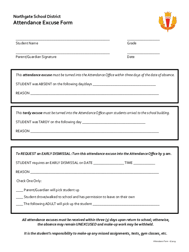 Fillable Online Attendance Excuse Form Fax Email Print - pdfFiller