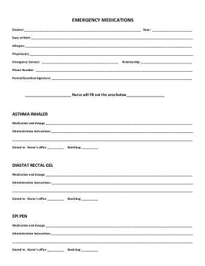 Fillable Online EMERGENCY MEDICATIONS FORM.docx Fax Email Print - pdfFiller
