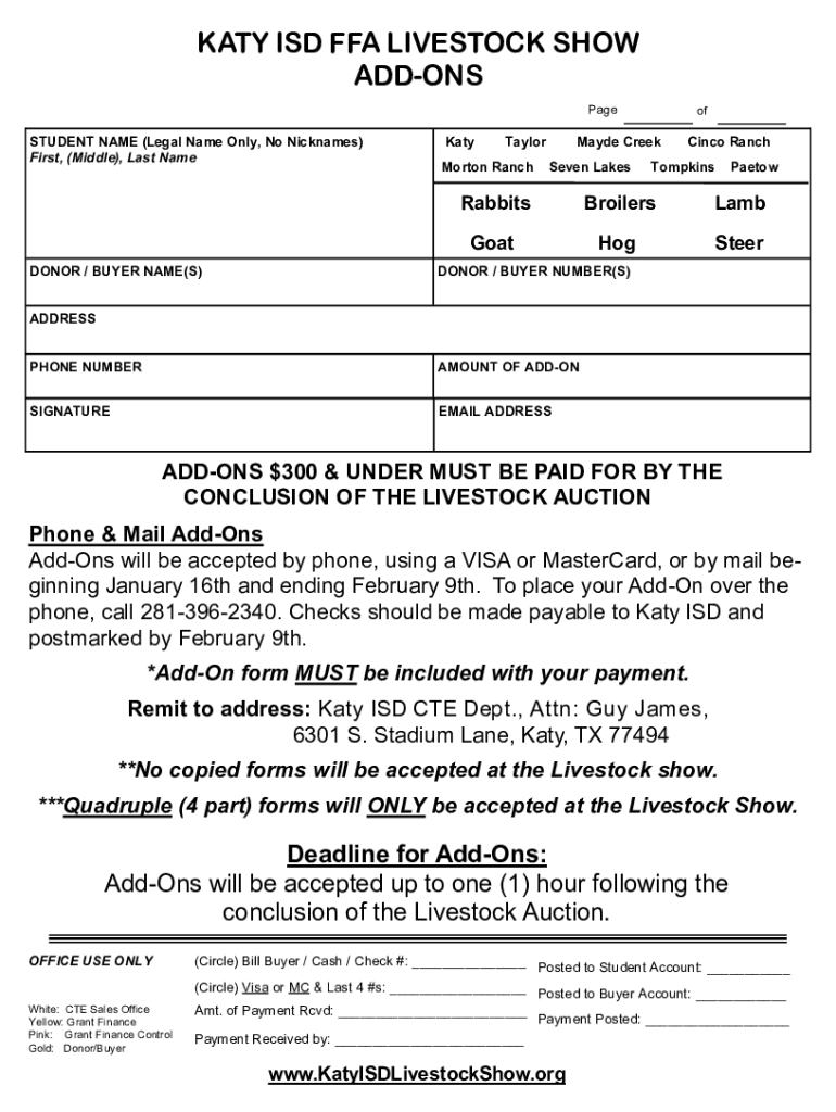 Fillable Online Its Rodeo Time!! 77th Annual Katy ISD FFA Livestock Show ... Fax Email Print ...