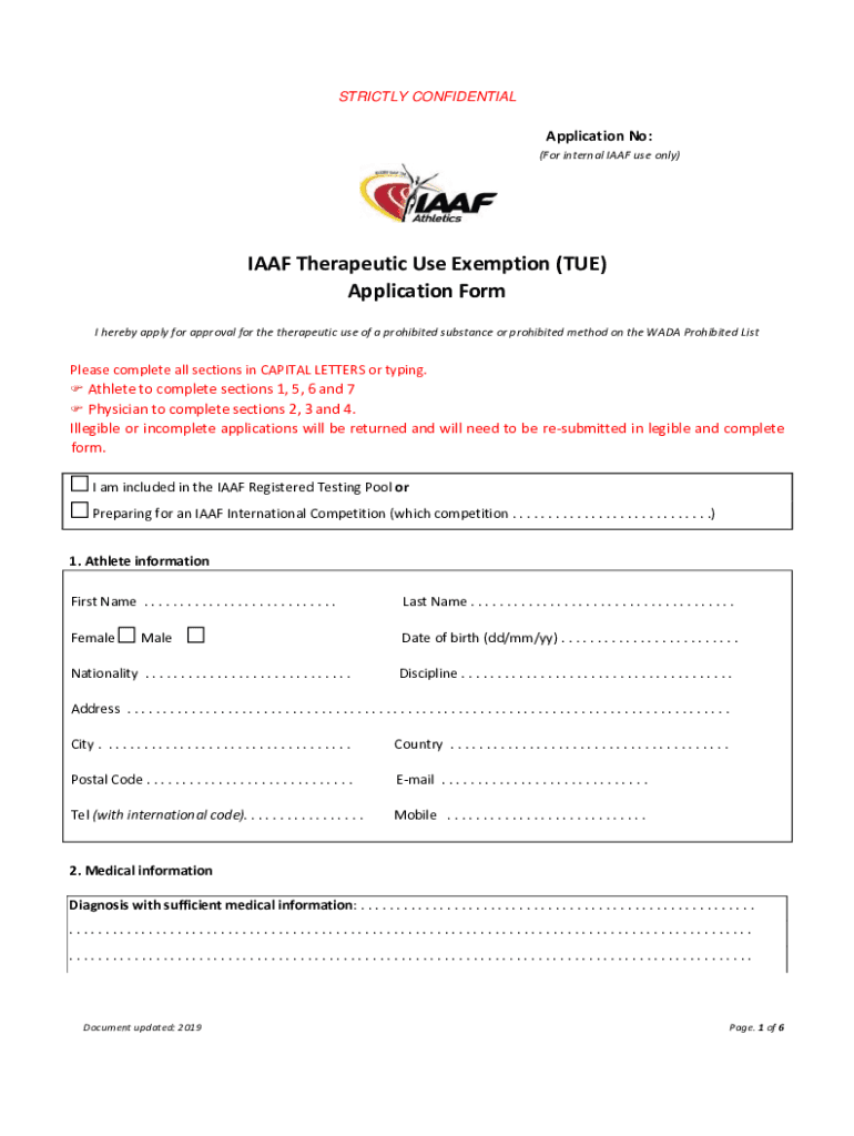 Fillable Online IAAF Therapeutic Use Exemptions Abbreviated Application ...