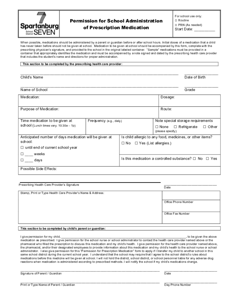 Fillable Online Form Permission for Prescription Medication ...
