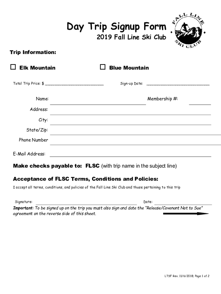Fillable Online Trip Info Sheet - Fall Line Ski Club Fax Email Print ...