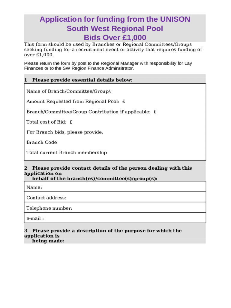 Regional Pool bid for bids over 1000 February 2018 Doc Template | pdfFiller