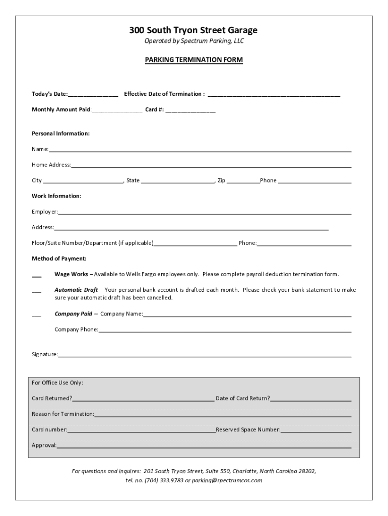 Fillable Online 300 South Tryon Street Garage Fax Email Print - pdfFiller