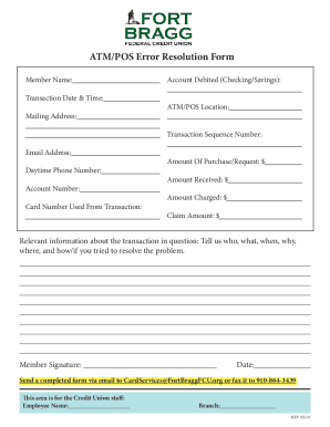 Fillable Online ATM POS Error Resolution Form Fax Email Print - pdfFiller