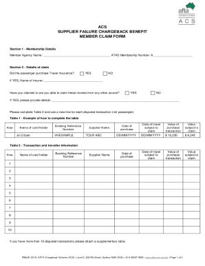 Fillable Online ACS SUPPLIER FAILURE CHARGEBACK BENEFIT MEMBER CLAIM ...