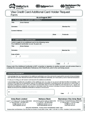 Fillable Online Visa Credit Card Additional Card Holder Request Form ...
