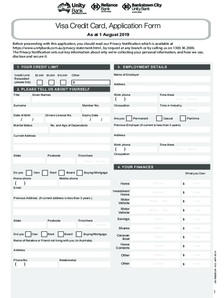 Fillable Online Visa Credit Card, Application Form - BCUB Fax Email ...