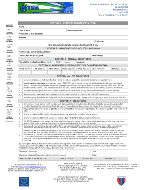 Fillable Online MEMBERS REGISTRATION FORM - Berwick Springs Cricket ...