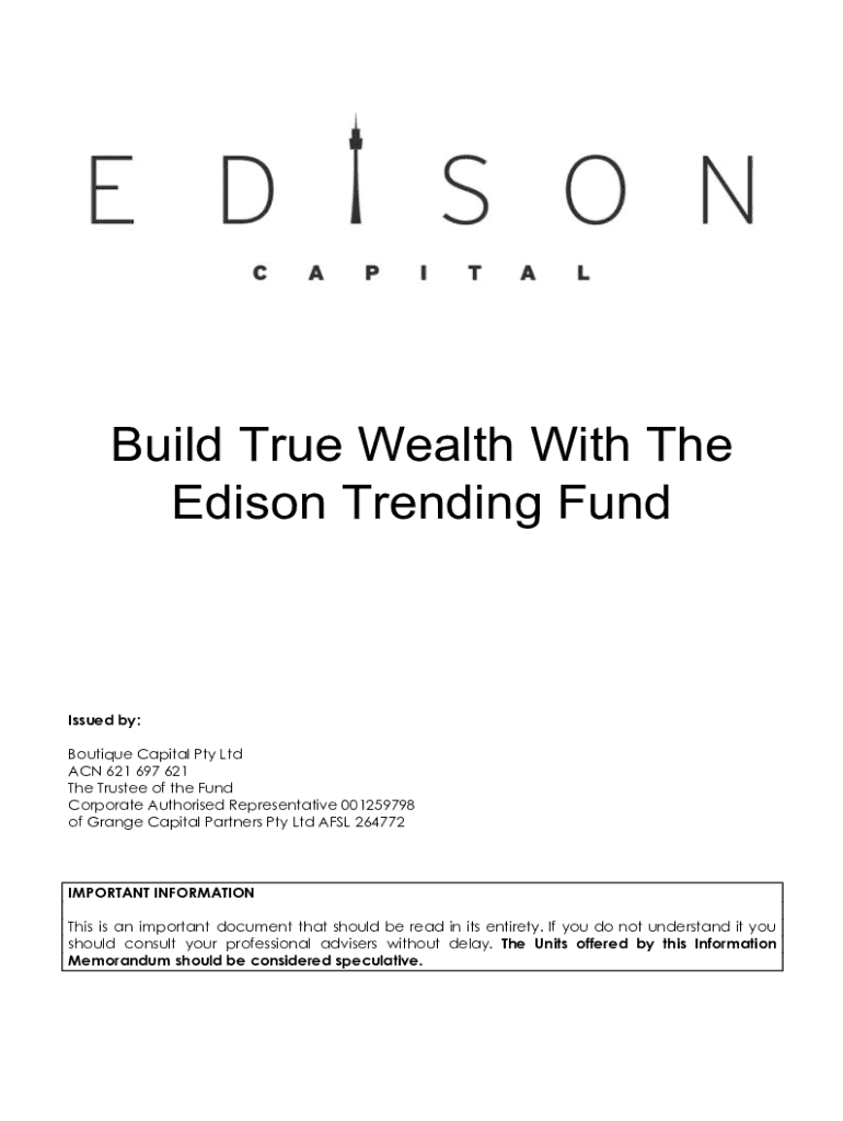 Fillable Online True Wealth With The Edison Trending Fund - Edison ...