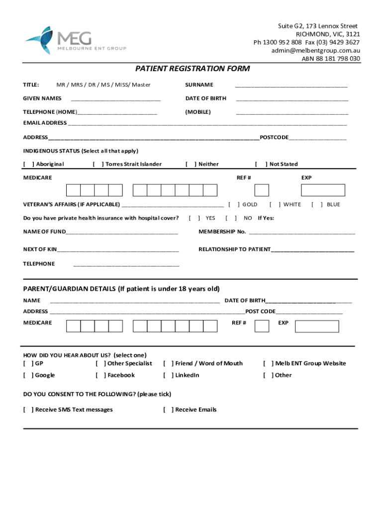 Fillable Online RICHMOND, VIC, 3121 ABN 88 181 798 030 PATIENT ...