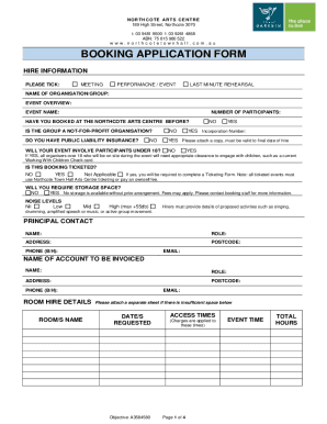 Fillable Online BOOKING APPLICATION FORM - Northcote Town Hall Fax ...