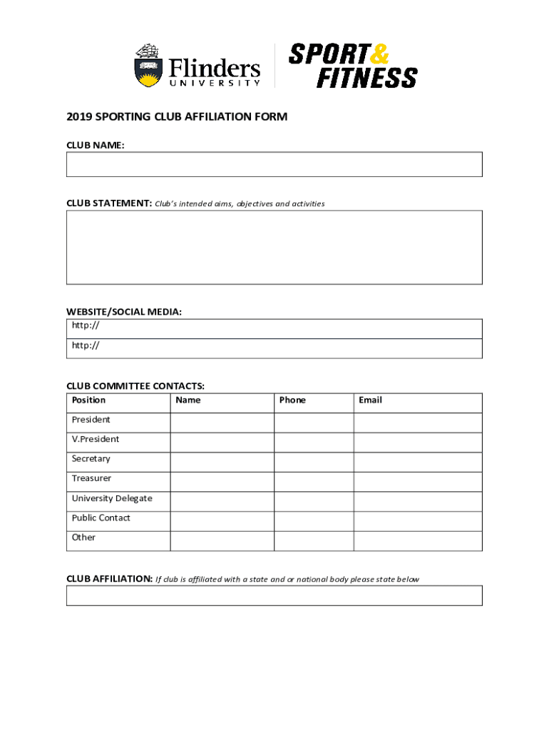 Fillable Online 018 Sporting Club Affiliation Form Fax Email Print ...