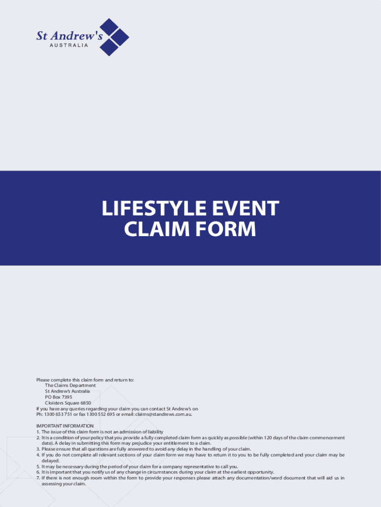 Fillable Online 172112 New Initial Lifestyle Event Claim Form PROOF 2 ...