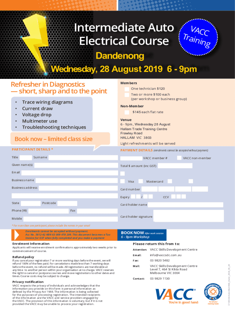 Fillable Online Training To Become An Auto Electrician - Electrical ...